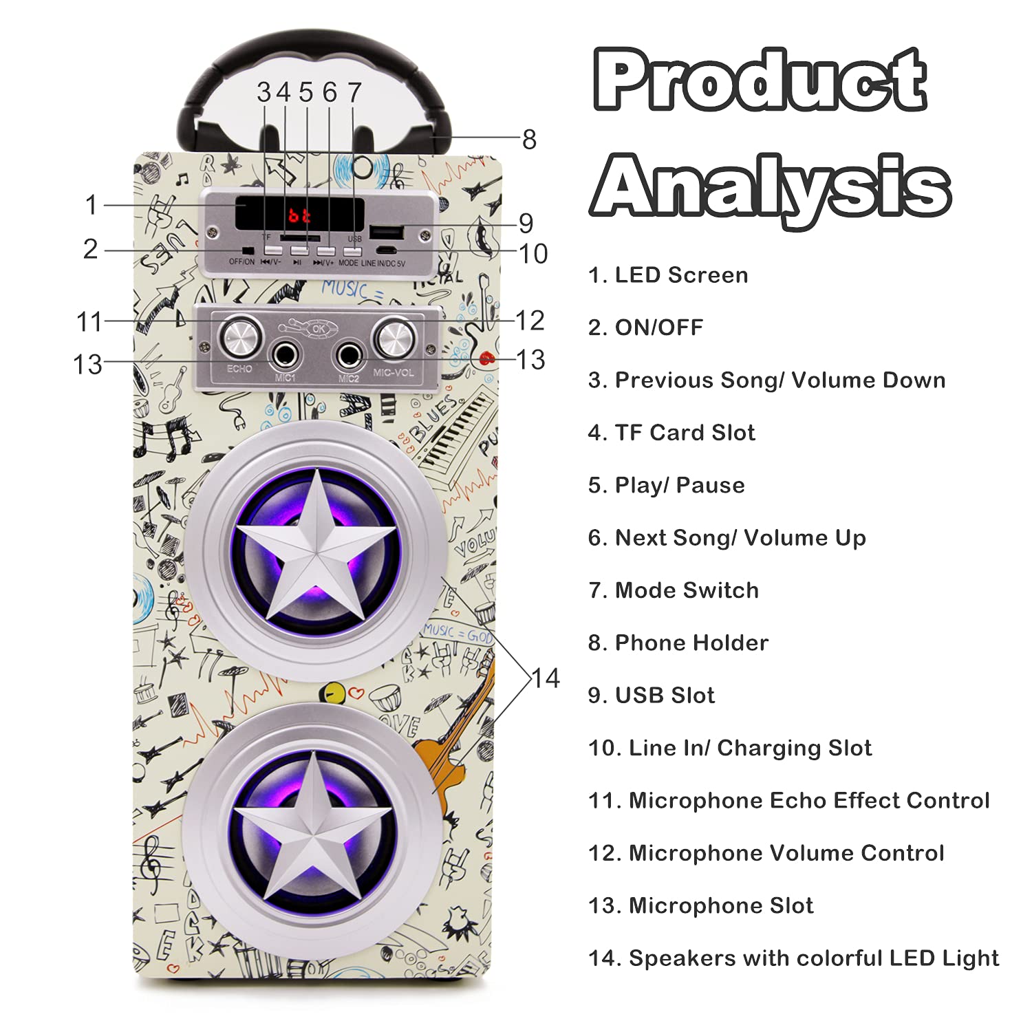 IndeCool Kids Bluetooth Karaoke Machine with 2 Microphones, Rechargeable Remote Control Wireless Karaoke Speaker Portable Karaoke Machine Music MP3 Player for Kids Adult Party Gift (Silver)