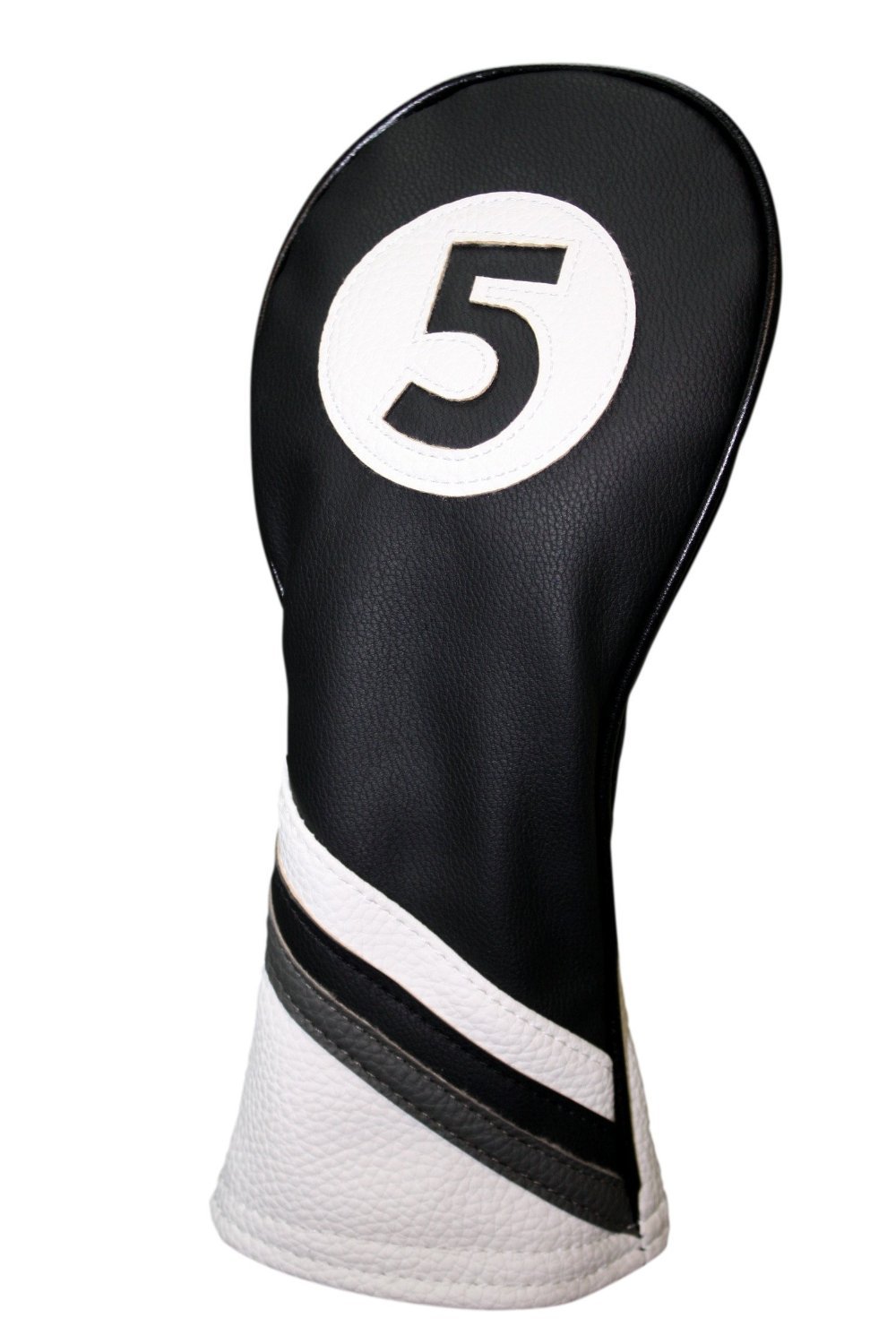 Golf Headcover Black and White Leather Style #5 Fairway Head Cover Fits Fairway Wood Clubs