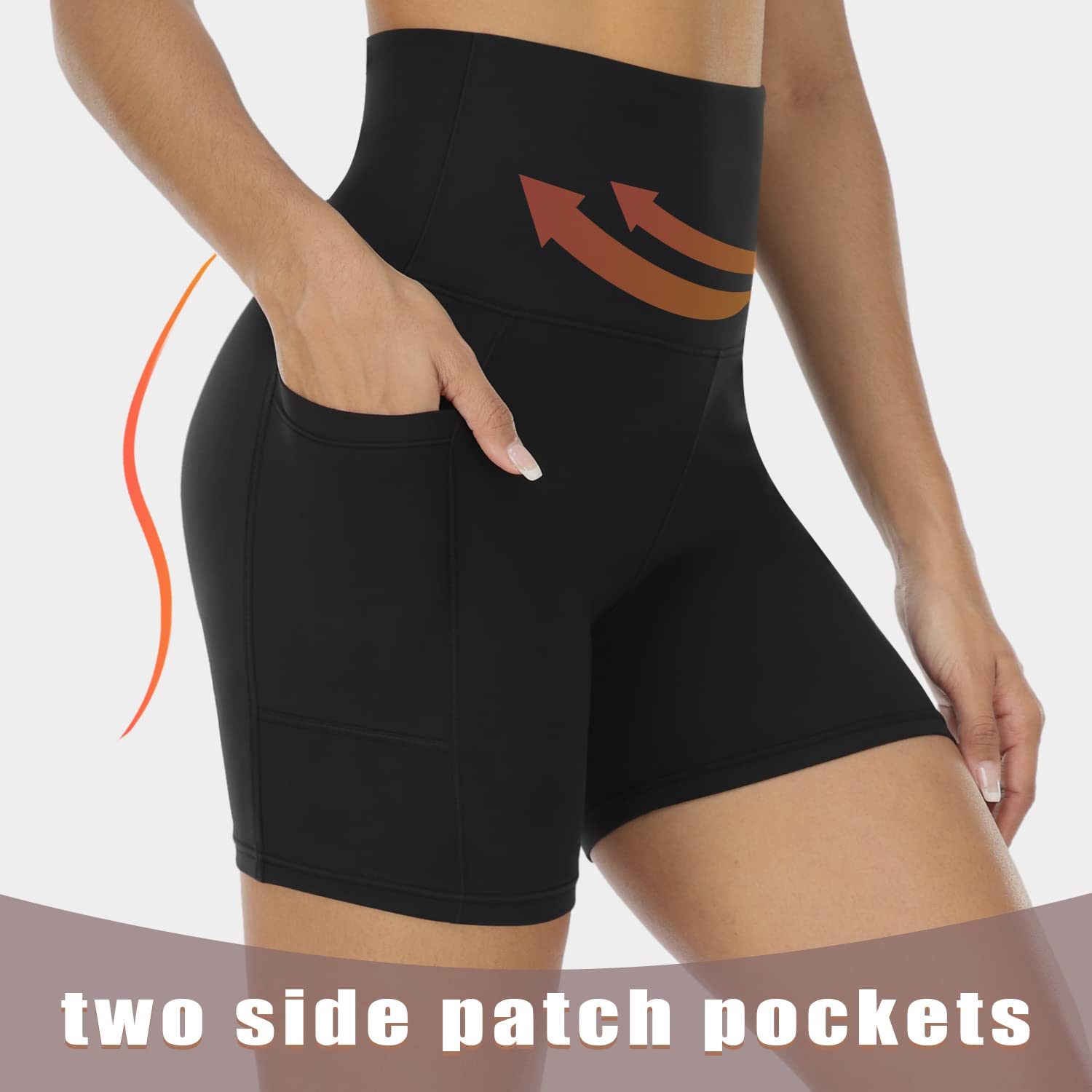 Hi Clasmix 2 Piece Workout Shorts for Women-5 Inch High Waist Pockets Buttery Soft Tummy Control Athletic Biker Gym Yoga Short Pants(2 Pack Black+Pink,Small-Medium)