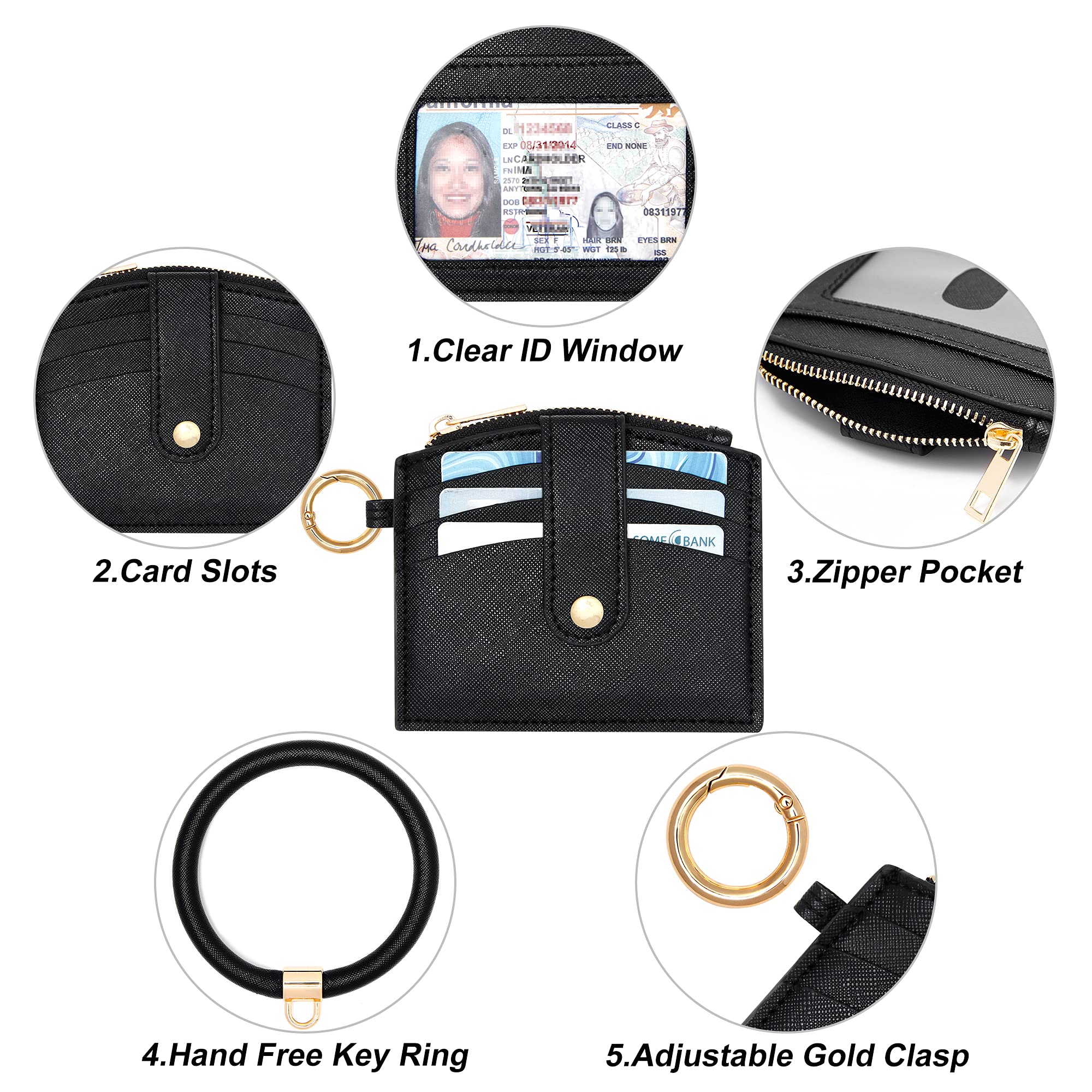 KUKOO Wristlet Bracelet Keychain Wallet for Women Credit Card Holder Tassel Keyring Bangle Lipstick Holder with Gift Box