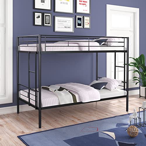HomSof Metal Twin Over Twin Bunk Bed with 2 Side Ladders,Made of Heavy Duty Steel, for Kids Teens Adults,Black