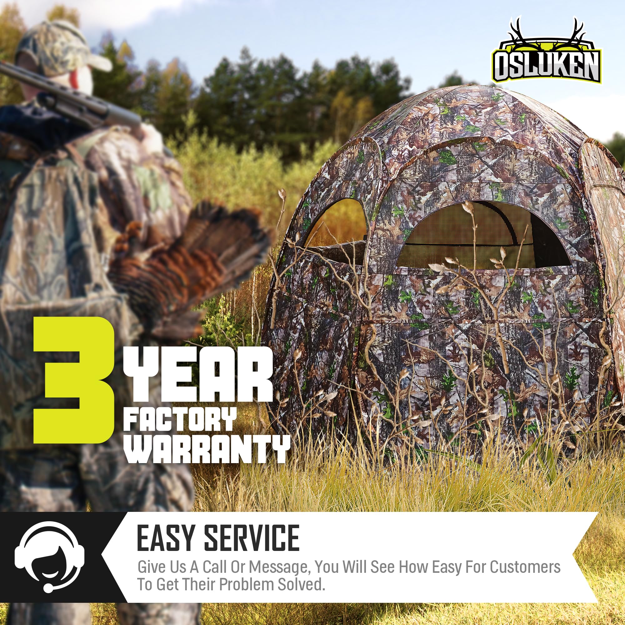 Hunting Blind See Through Portable,Pop-up 4-Person 6 Sided Huge Interior 150D Polyester Durable Hunting Tent for Deer & Turkey Hunting 84"x74"x78"H with Carry Bag (Camouflage)