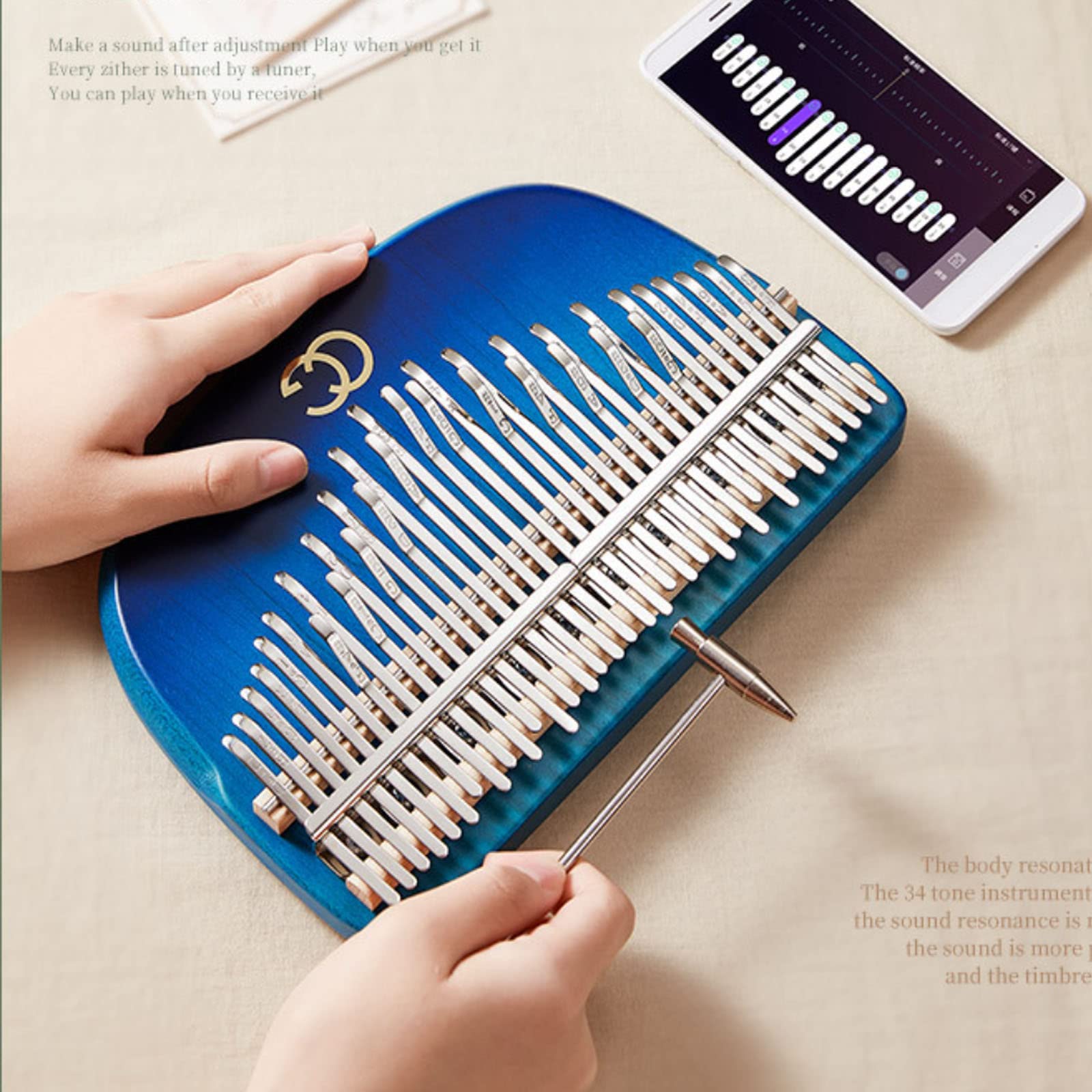 Kalimba 34 Keys Thumb Piano Includes Chromatic Scales Beginner's Set Protective Case Tuning Hammer African Instruments with Manual for Children Adults Beginners Best Gift (Veneer type,Brown)