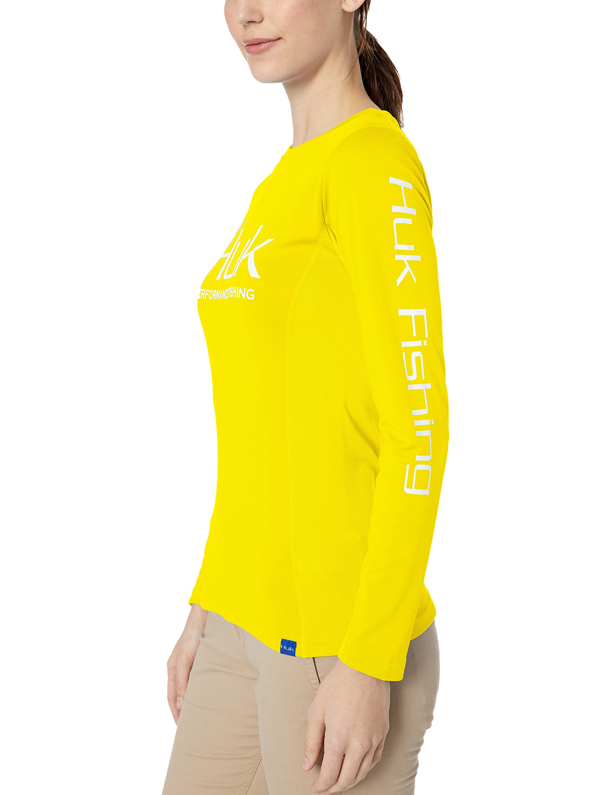 Huk Women's Icon X Long Sleeve Fishing Shirt with Sun Protection, Blaze Yellow, Medium