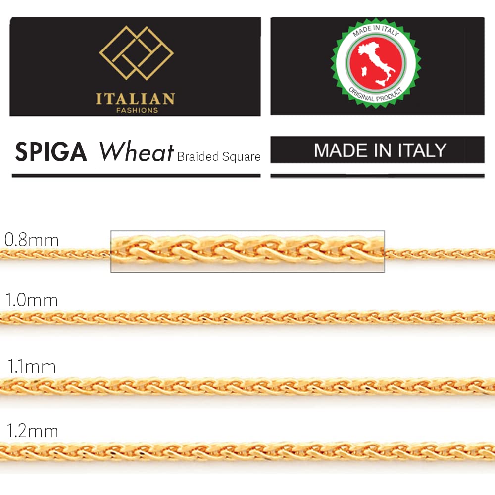 Italian Fashions 10k REAL Yellow Gold Solid 1.0mm Diamond Cut Braided Square Wheat Chain Necklace with Lobster Claw Clasp 30 Inches - Include Gift Pouch with Order