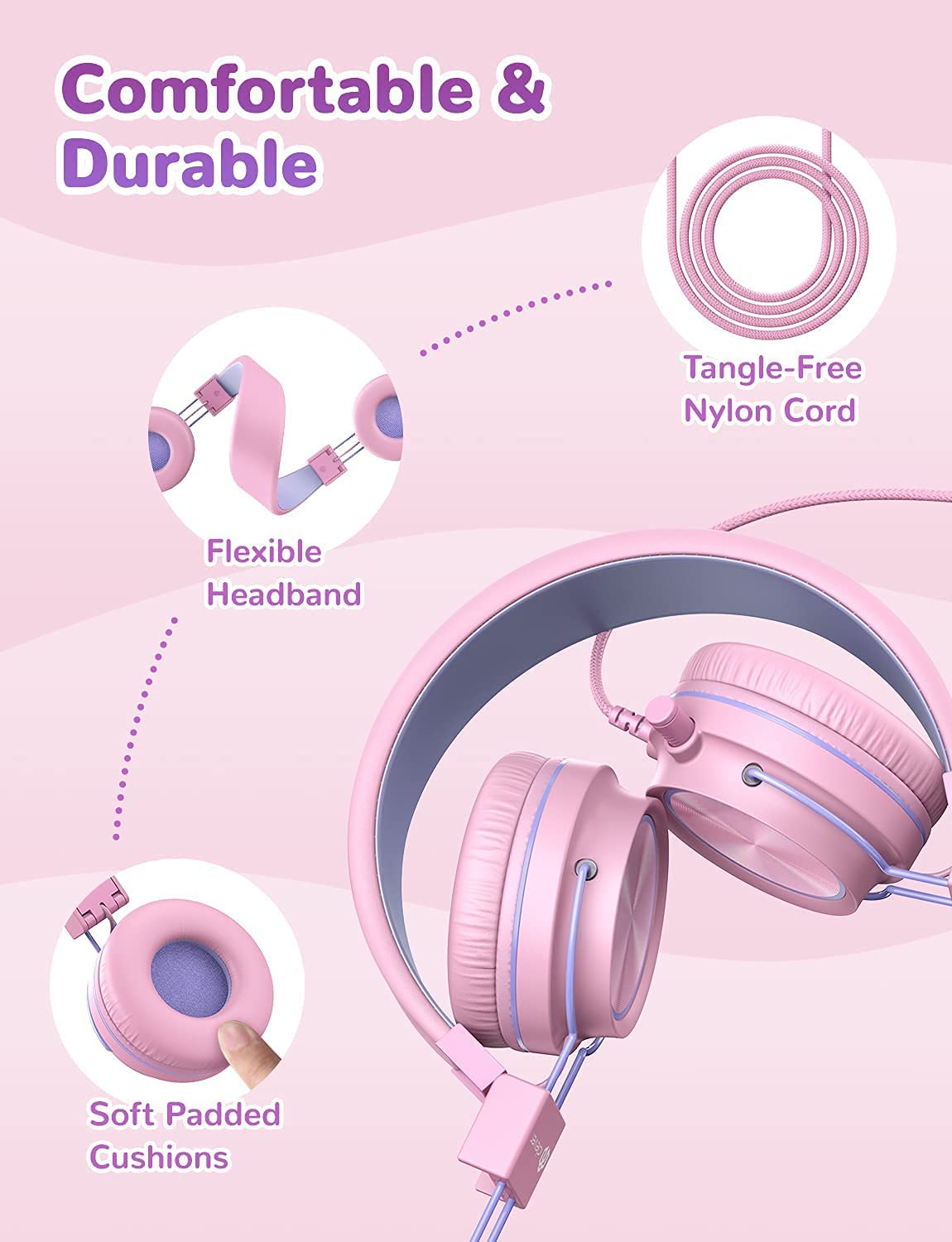iClever HS21 Kids Headphones with Microphone for Virtual School Blue & Pink Bundles-Rotatable Extendable Mic - 94 dB Volume-Safe Headphones for Kids, Wired Foldable Kids Gaming Headset for PS4/Xbox