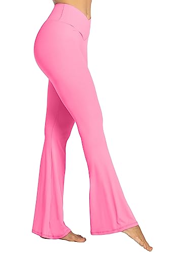 Sunzel Flare Leggings, Crossover Yoga Pants with Tummy Control, High Waisted and Wide Leg, No Front Seam Bubblegum Pink Medium 34" Inseam