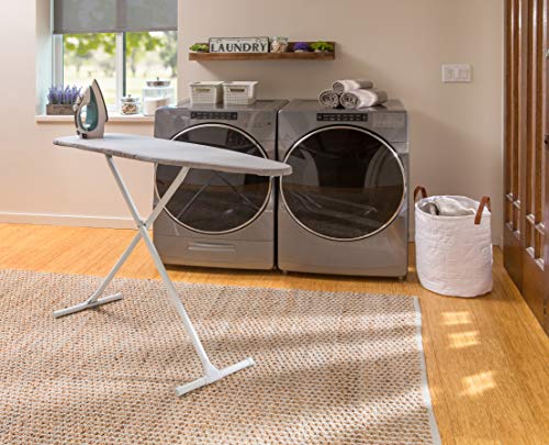 HOMZ T-Leg Clothes Ironing Board, Compact Foldable Standard Size Adjustable Height with Foam Pad & Cotton Cover, Charcoal Gray