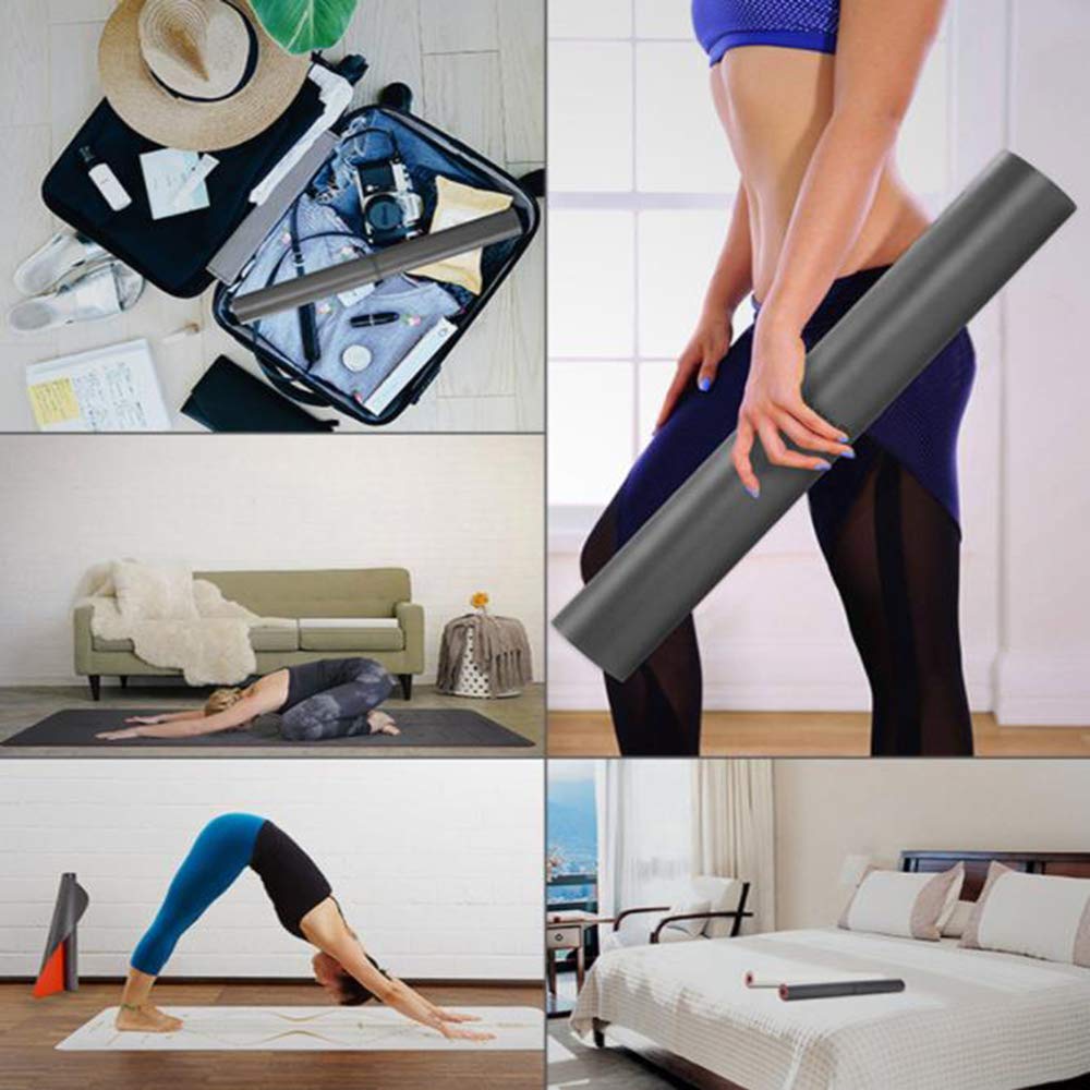 Ithonest PU Natural Rubber Yoga Mat with Alignment Lines,Pilates Exercise Non-slip Mats,Fitness Sports Slimming Training Eco Friendly mats & home 74"X26"(Included Carrying Strap and Mesh Bag) (Black)