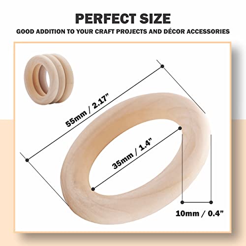 WUUDAR 20Pcs Wooden Rings for Crafts, 55mm - Smooth Unfinished Macrame Rings β Durable & Lightweight Wood Rings for Jewelry, DIY Making, Crafts & Home Decor