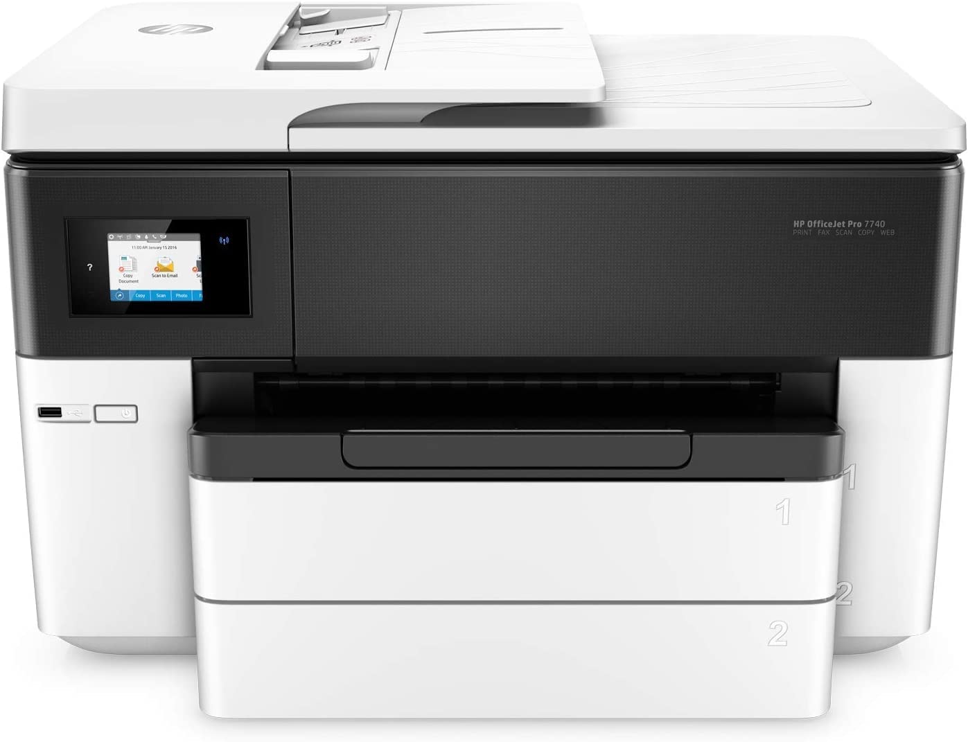 HP OfficeJet Pro 7740 Wireless Laser All-in-one Printer, Print Scan Copy Fax, Auto Duplex Printing, 2.65 Inch Color Touchscreen, 34 ppm, 250-Sheet, 35-Sheet ADF, Bundle with JAWFOAL Printer Cable