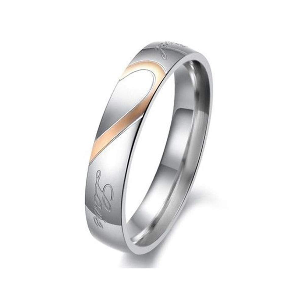 Jeulia Sterling Silver Band for Women Heart Shape Two Tone Angel Wing Fingerprint Inlay Rings Couples Wedding Engagement Promise Jewelry with Gifts Box (Heart2, 5)