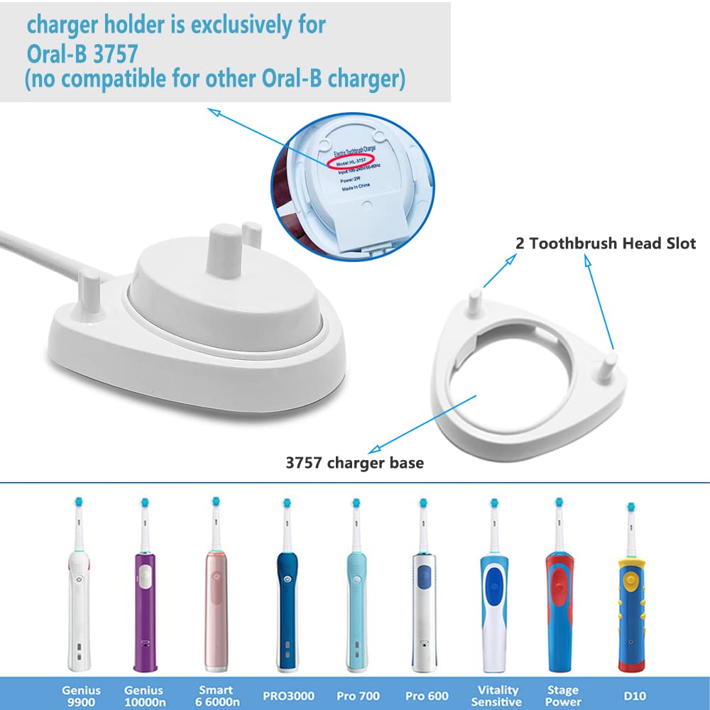 Replacement Charger Base for Braun Oral-B 3757,Portable Replacement Oral B Electric Toothbrush Charger Power Cord Supply Inductive Charging Base for Genuine Pro and Most with Stand Holder