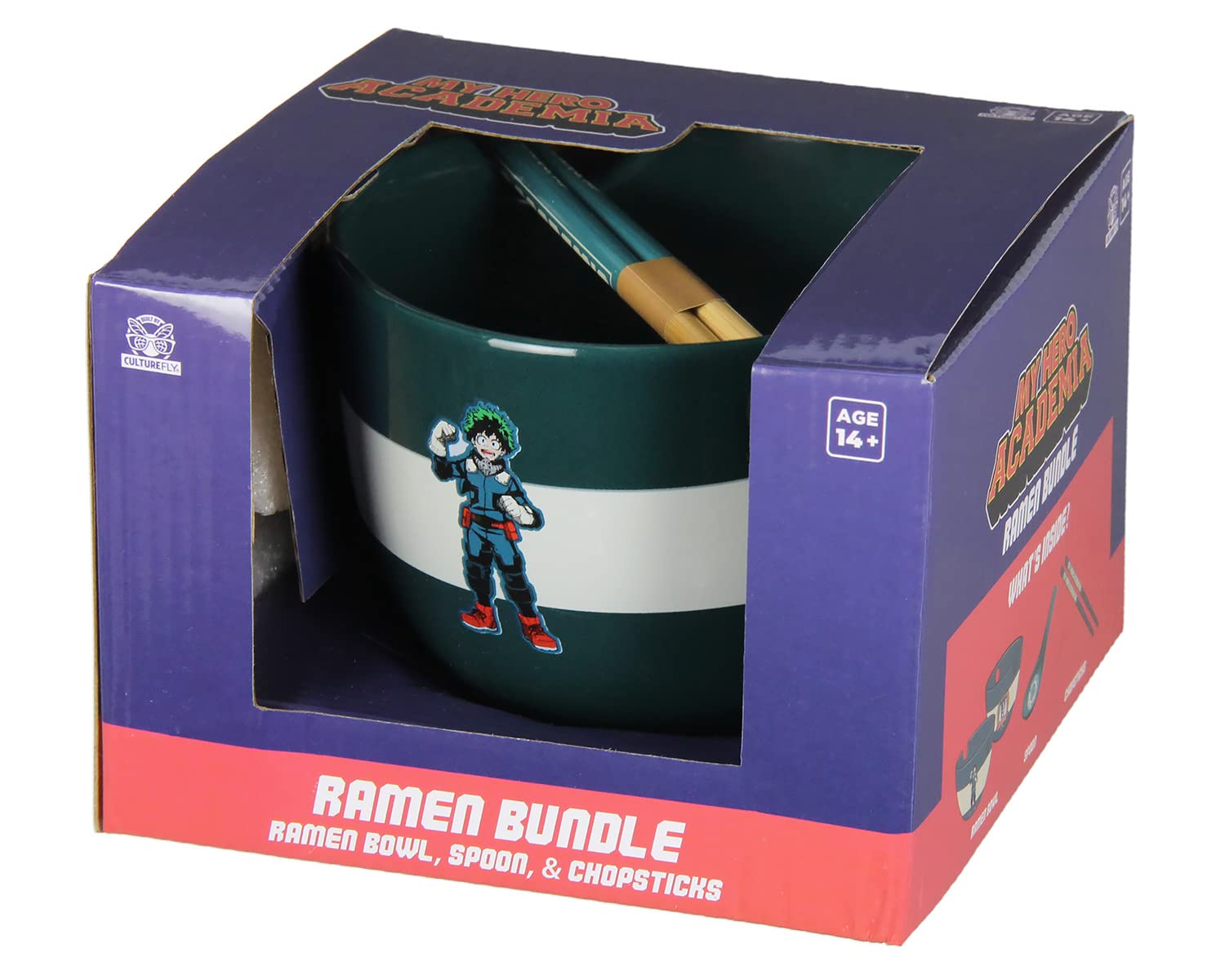 My Hero Academia Anime Deku Ramen Noodle Bundle with Bowl, Spoon, and Chopsticks