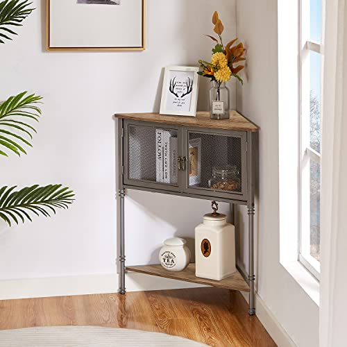 VECELO 3-Tier Corner Shelf with Storage Cabinet, 29" Tall Multiple Purpose Free Standing Shelves Organizer for Small Spaces, Living Room, Bedroom, Kitchen, Balcony, Grey