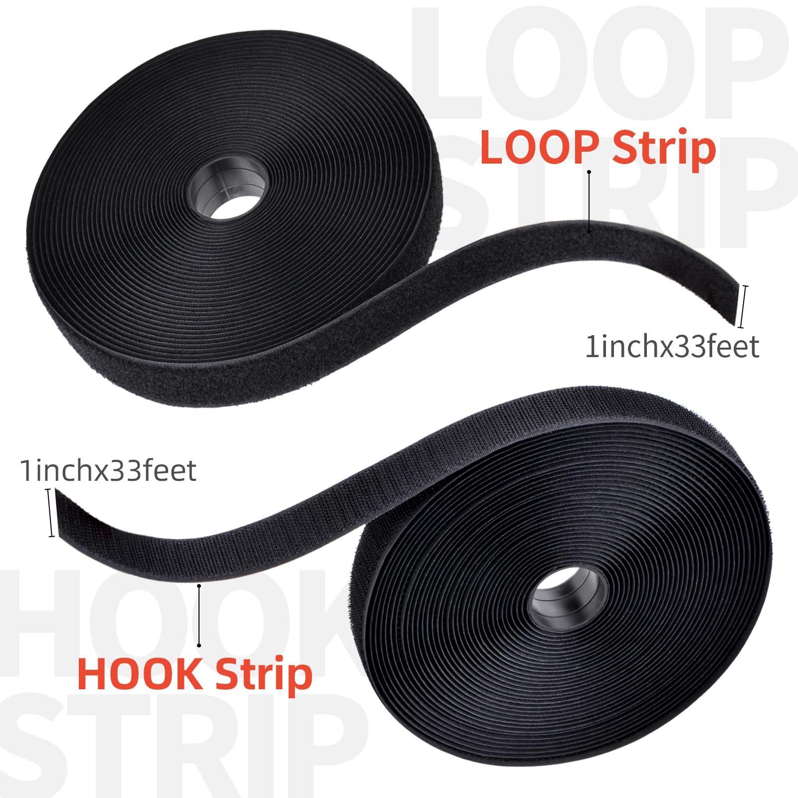 Hook and Loop Strips Fastening Nylon Fabric Tape 1Inchx33Ft Non-Adhesive Strips Black Interlocking Tape for Sewing Crafts and DIY Projects