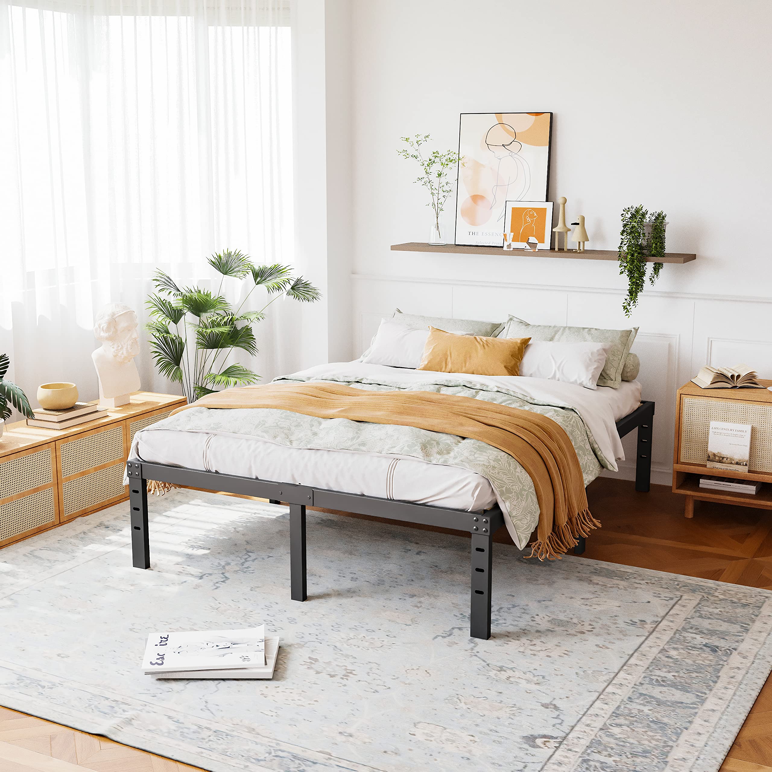 ZIYOO Full Size Bed Frame, 18 Inches Tall, 3 Inches Wide Wood Slats with 3500 Pounds Support for Foam Mattress, No Box Spring Needed, Heavy Duty Metal Platform, Easy Assembly, Noise Free