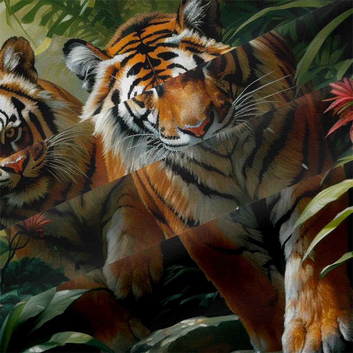 Ydtwnyq Tiger Bedding Set King, Dark Green Comforter Set, Tropical Plants Wildlife Animal Tiger Comforter Set Quilt Cover with 2 Pillowcases for Kids Teens Adults
