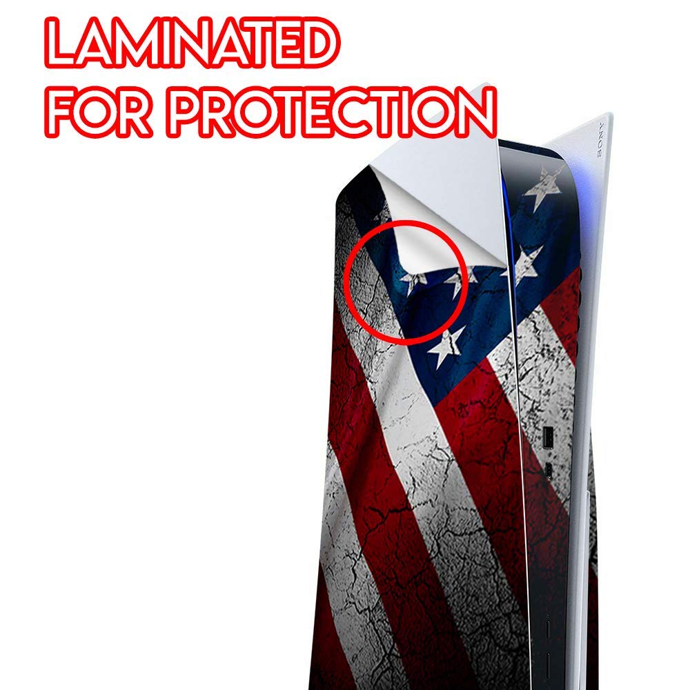ITS A Skin Skins Compatible with Sony Playstation 5 Console Disc Edition - Protective Decal Overlay Stickers wrap Cover - American Flag Distressed Wave