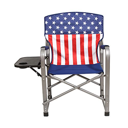 Kamp-Rite Portable Folding Outdoor Beach Patio Lawn Director's Chair w/Side Table & Cup Holder for Camping, Tailgating, and Sports, USA Flag