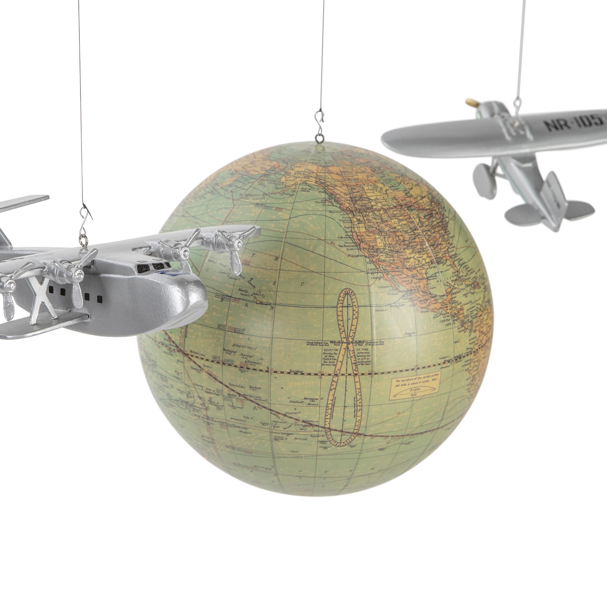 Hanging Airplane Mobile - Around The World Mobile by Authentic Models, Ceiling and Nursery Decor for All Ages, Attached World Globe