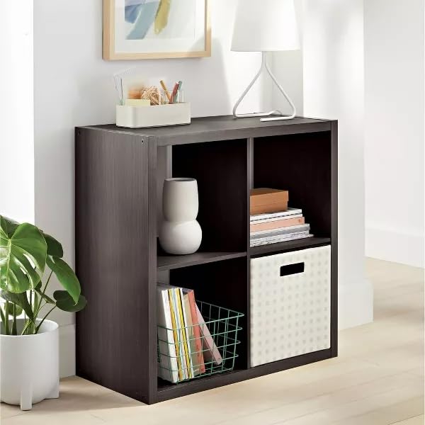 TRoMI 4 Cube Organizer,4 Shelf Bookcase, Cube Storage, Place Baskets, Books, Plants, Decorations, etc. (Black), fk2-091