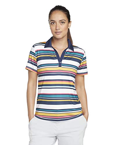 IZOD Women's Golf Short Sleeve Snap Polo, Navy Stripe, Small