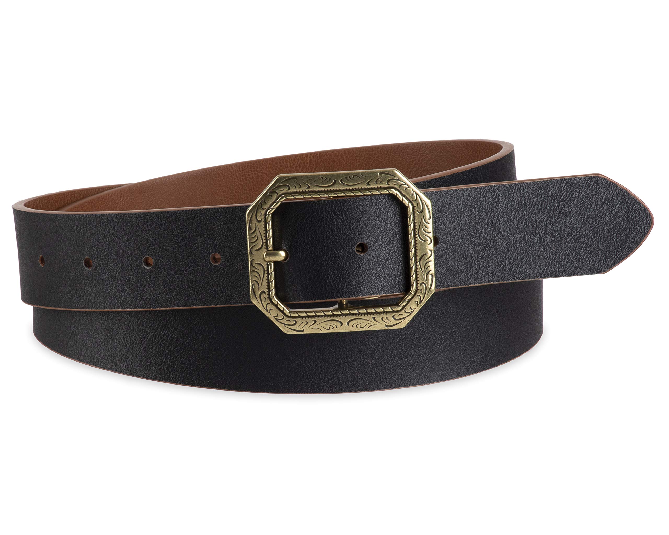 Jessica Simpson womens Reversible Embossed Buckle Belt, Black/Brown, Medium US
