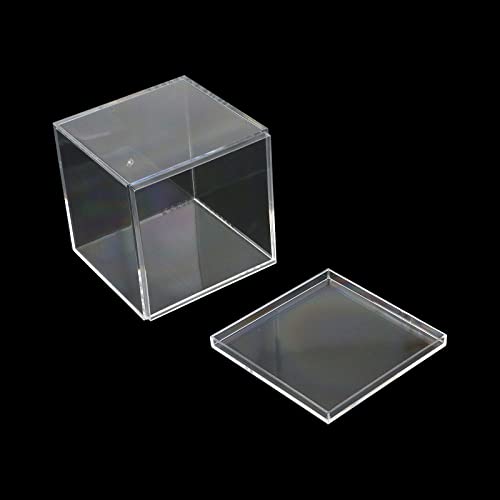 Tighall 4PCS Clear Acrylic Square Cube Organizer Plastic Boxes for Display Box with Lid for Sugar,Nut,Yogurt,Beads,Office Supply, Gift box, 2.9"/74mm