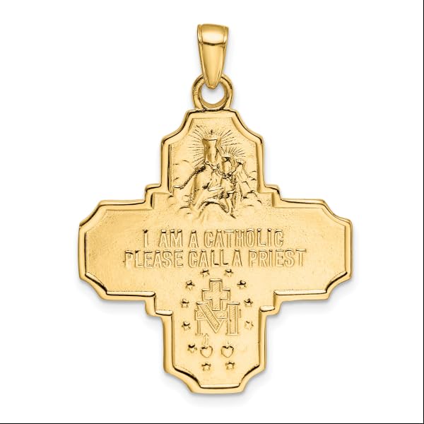 IceCarats 14K Yellow Gold Four Way Holy Cross Religious Medal Necklace Christian Pendant Scapular Charm 39.25mm x 29mm Only