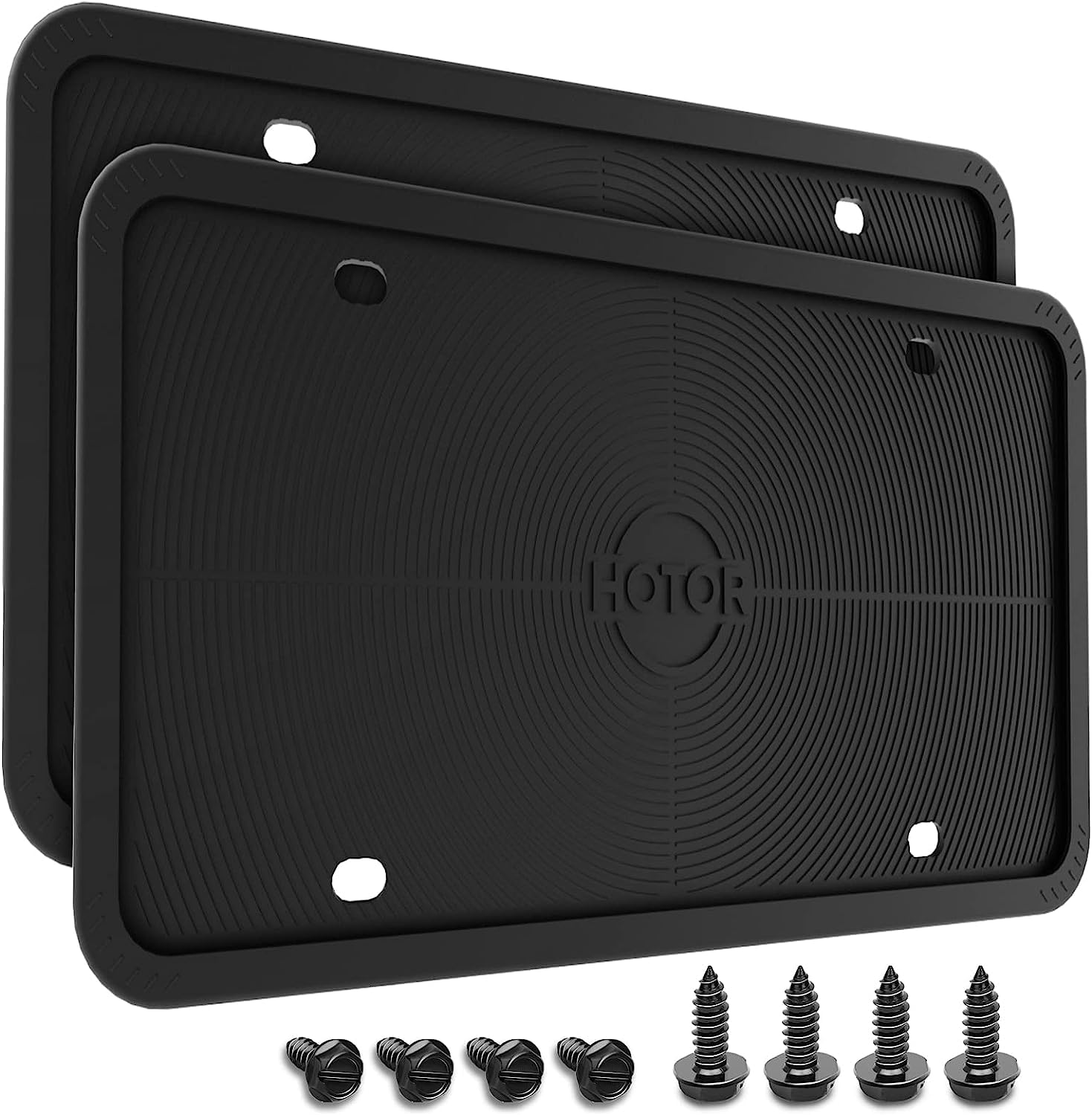 HOTOR Silicone License Plate Frames - 2 Pack License Plate Holders, Exterior Car Accessories for Men & Women, Plate Frame, Rust-Proof, Rattle-Proof, Weather-Proof - Black