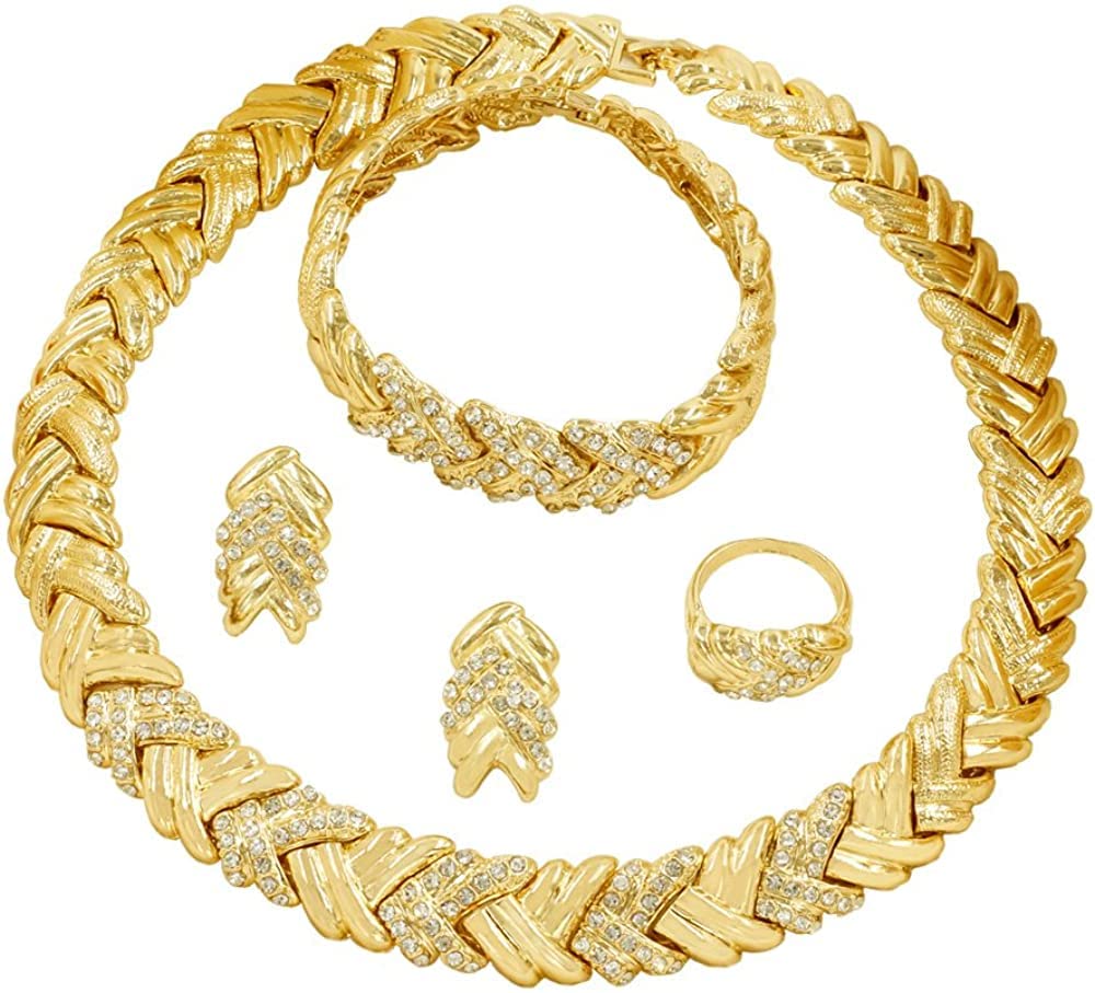 LifflyLadys Fashion Crystal Jewelry Set for Women, 18 K Gold Plated Jewelry for Weddings, Dubai Gold Necklace Earrings Set