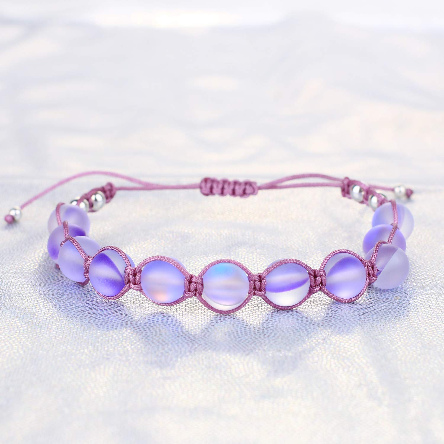 KANYEE Bracelets for Women Moonstone Beaded Bracelet Colorful Friendship Bracelet Boho Adjustable Bracelets(Purple
