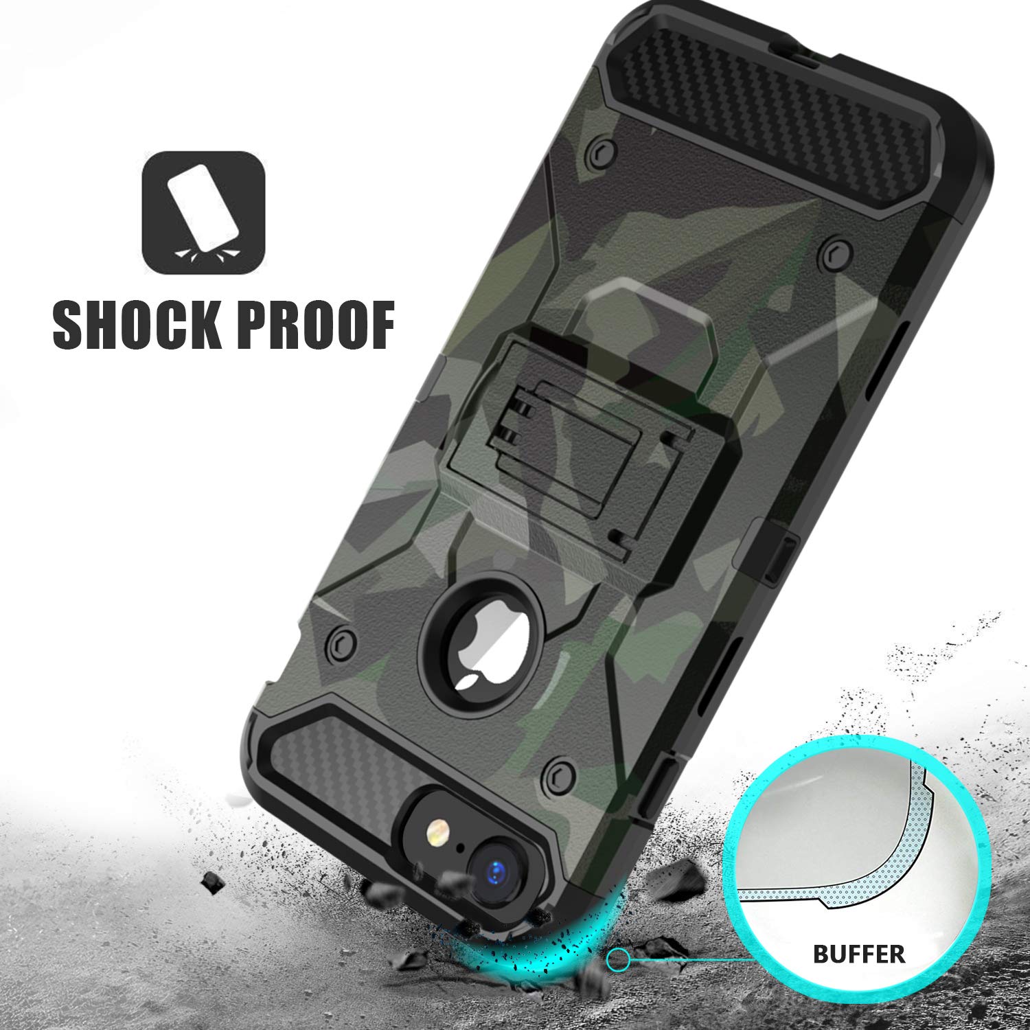 iPhone 8 Case,iPhone 7 Case,iPhone 6 Case,iPhone 6s Case HUATRK Boys Man Military Kickstand Three Layer Heavy Duty Shockproof Protective Camo Cover,Camouflage Green