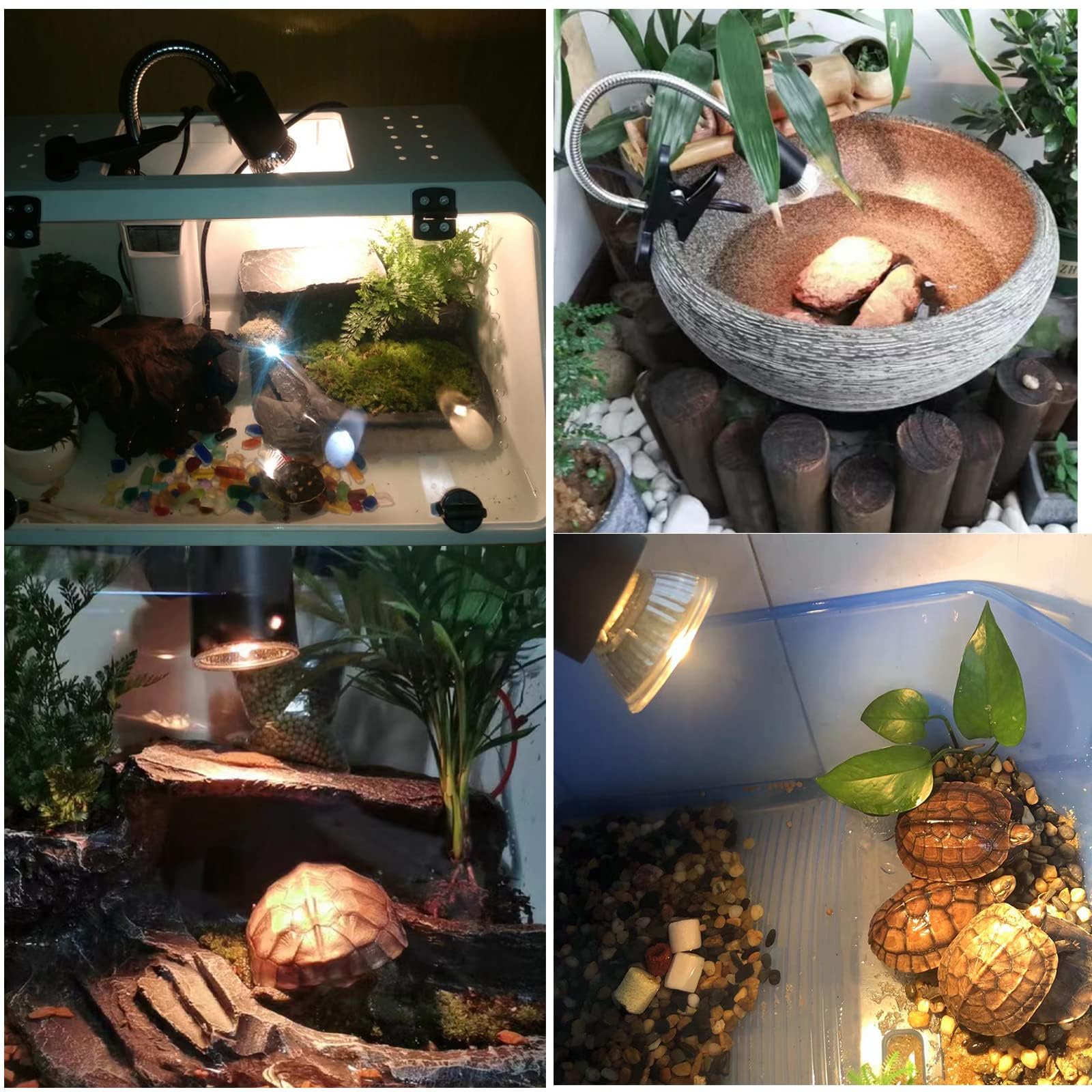 Heat lamp for reptiles,UVA UVB Turtle Heating Lamp with Two Heat Bulbs, Turtle Basking Light with 360° Rotatable Hose & Clamp & Adjustable Switch for Bearded Dragon Reptiles Turtle Lizard Snake