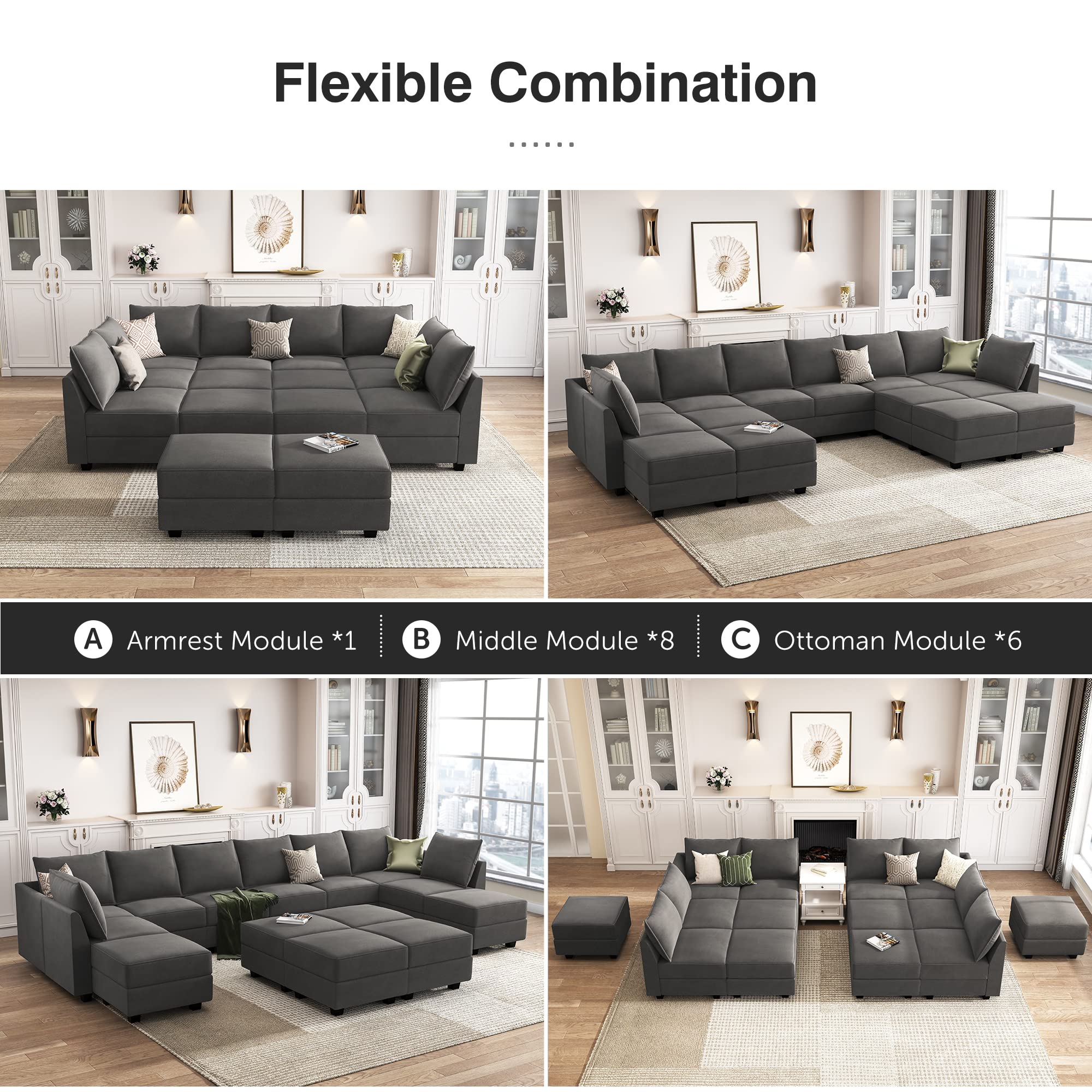 HONBAY Armrest Module for Modular Sectional Sofa, Pair of Sofa Armrest for Sectional Modular Couch, Velvet Grey