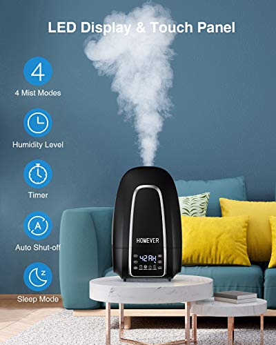 Humidifier for Bedroom, Homever Cool Mist Humidifier, Babies Ultrasonic Vaporizer, 26dB Whisper-Quiet Humidifiers, 5.6L, Touch Screen, 360° Nozzle, Auto Shut-Off & Timing Function, Black