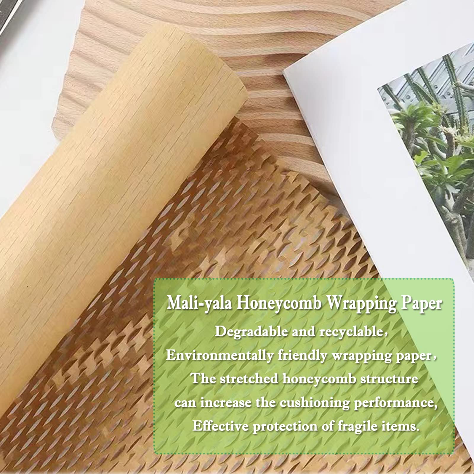 Honeycomb Packing Paper,Honeycomb Cushioning Wrap Roll for Moving Breakables or Shipping,Recyclable Honeycomb Bubble Paper Roll ,Eco Friendly Kraft Paper Packaging Roll with 20 Fragile Labels