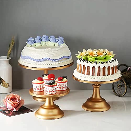 SUPERELE 3 Piece Gold Cake Stand Set for Dessert Table Display 12" Cupcake Holders 10" Round Iron Cake Stands for Baby Shower Wedding Birthday Party