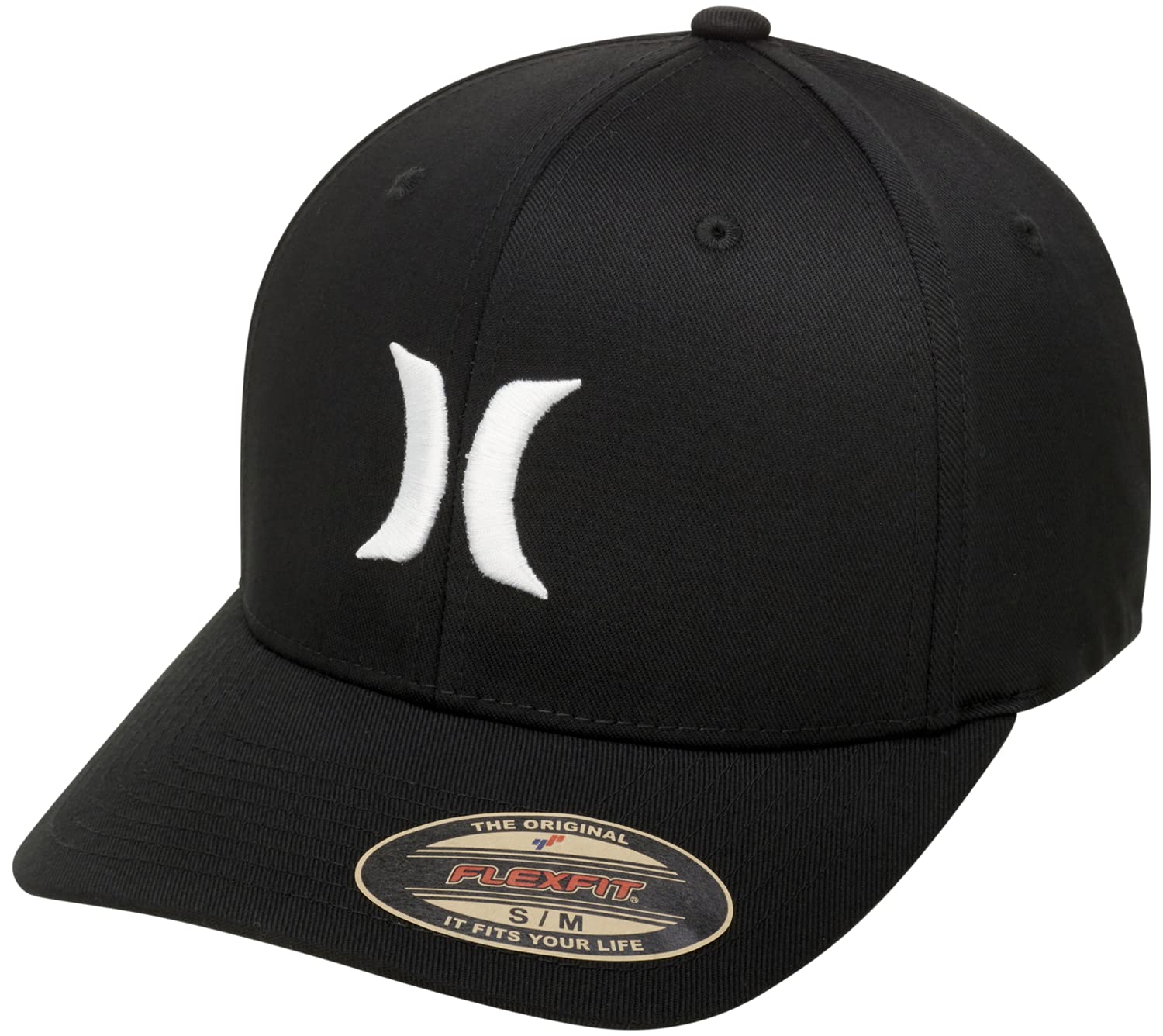 Hurley Men's One And Only Black Flexfit Hat, White, Small/Medium