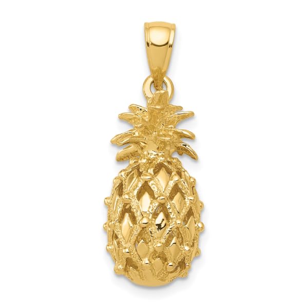 IceCarats 14K Yellow Gold Hawaiian Pineapple Necklace Tropical Fruit Pendant Summer Beach Charm 27mm x 11mm Only