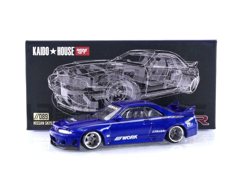True Scale Miniatures Model Car Compatible with Nissan Skyline GT-R (R33) Kaido Works V2 Blue Limited Edition 1/64 Diecast Model Car Kaido House KHMG089