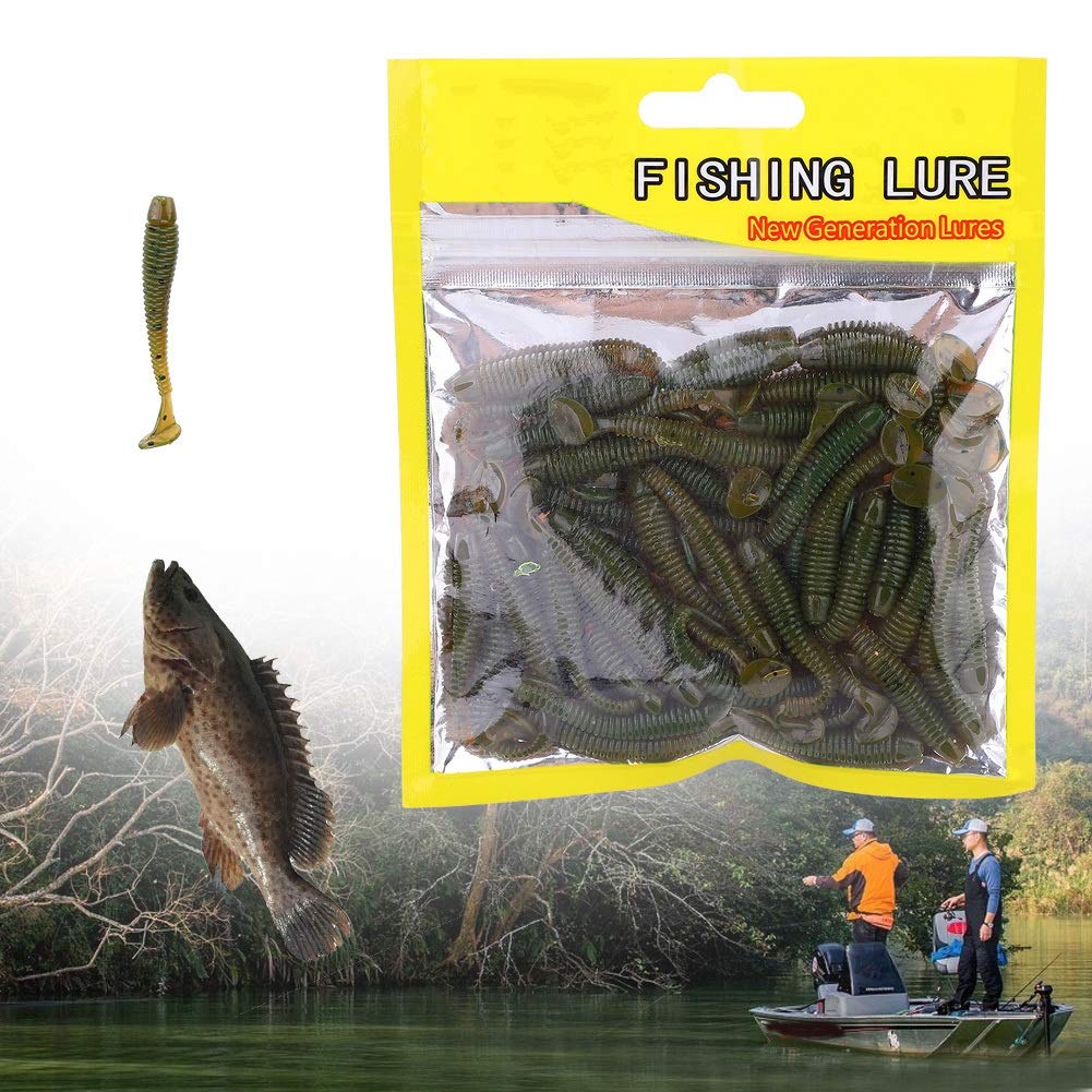 Jadeshay Anchor Box, 50PCS 5cm Soft Fishing Lures Kit T-Tail Grub Worm Baits Fish Tackle Accessory (Color : Black)