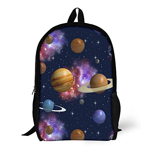 WZOMT Unisex Space Planet Backpack Funny Solar System Blue Purple Galaxy Daypack Lightweight Travel Bags Elementary Middle College School Backpacks for Teen Boys Girls Mens Women Large 17"