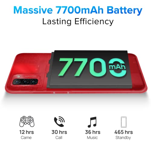 Ulefone Note 12 Unlocked Cell Phone, 4G Unlocked Smartphone, 6.82β Ultra-Large Screen with Slim Structure, 7700mAh Battery, 4+128GB, 3-Card Slot, Face Unlock/Fingerprint Recognition, Red