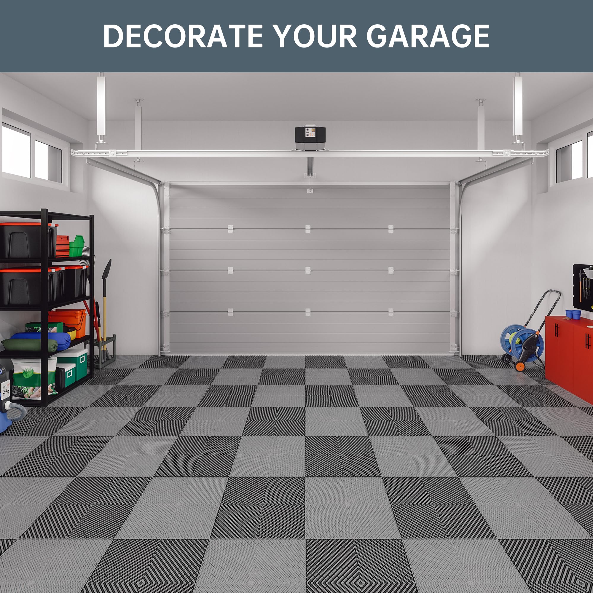 HOTSYSTEM Durable Polypropylene Interlocking Modular Garage Floor Tiles, Versatile Interlocking Floor Tiles, 15.7'' x 15.7'' x 0.7''(Thickness) Flooring Tile(20 Pack), Black