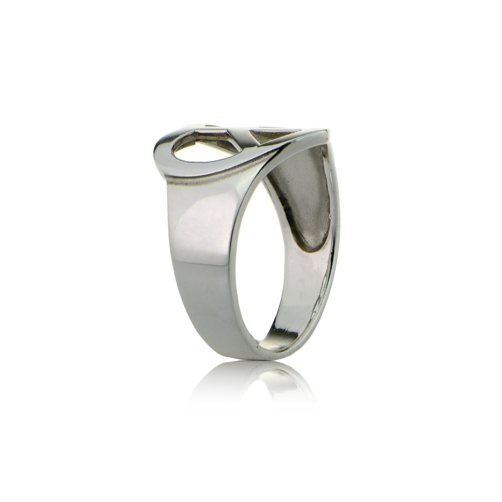 Hoops & Loops 925 Sterling Silver Heart Peace Sign Statement Signet Style Ring for Women Men Teen Girls, Size 7