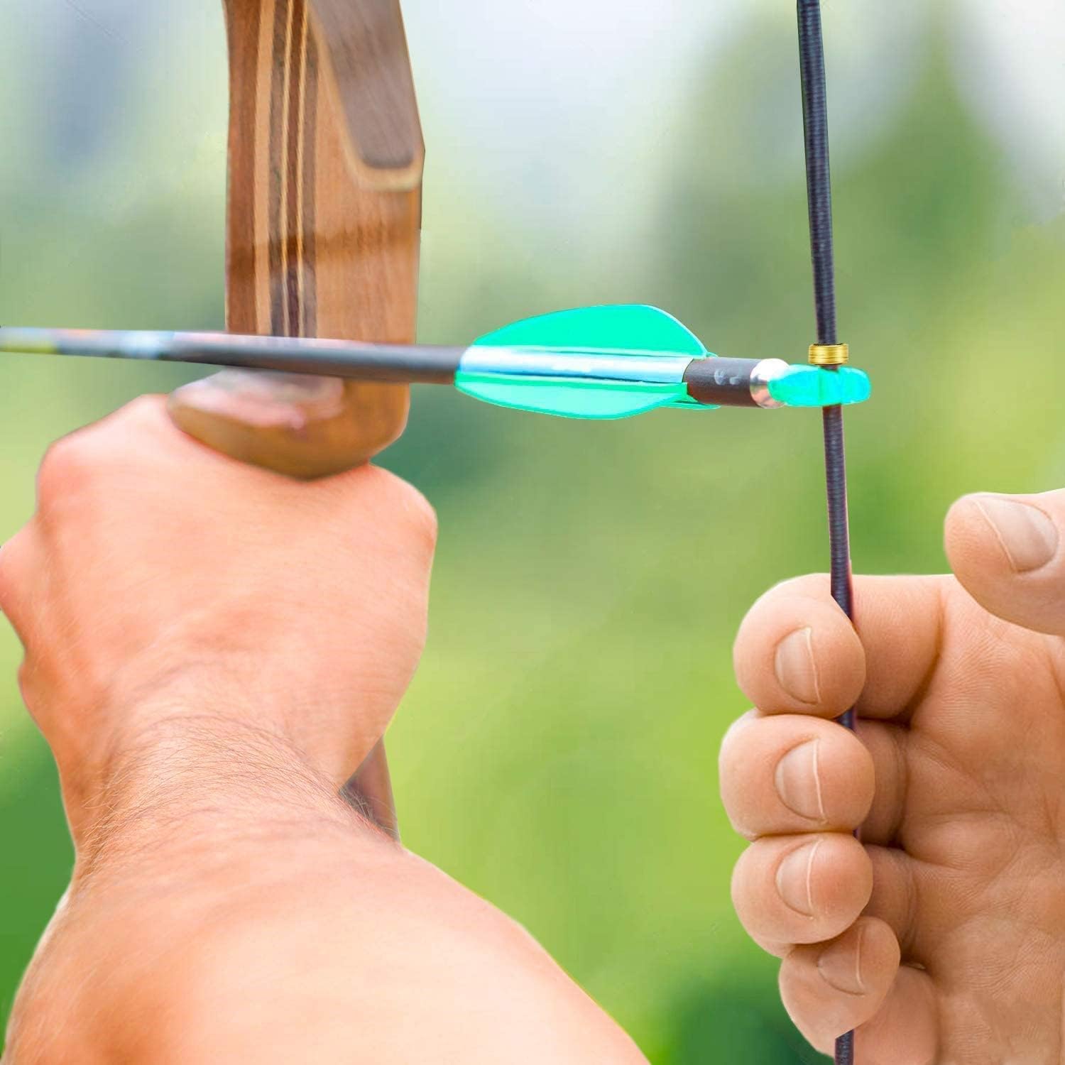 KESHES Bow String Nocking Points Set β T Square Ruler with Plier for Recurve and Compound Bowstring Accessories - Brass Nocks Point Bow Tuning Kit (T-sq, Plier, 6 Nocks Set)
