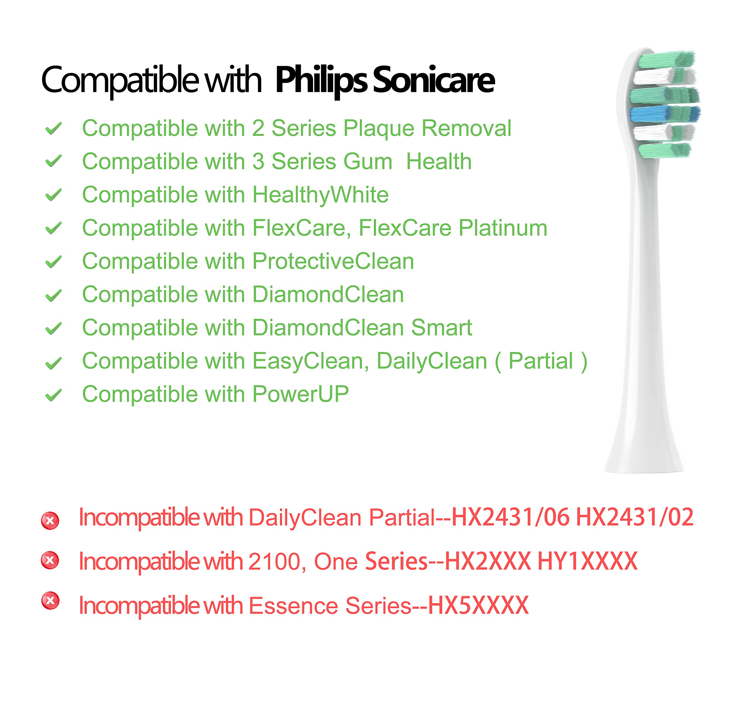 Replacement Heads Compatible with Philips Sonicare ProtectiveClean DailyClean Electric Toothbrush Head 2 Series Plaque Control Gum 4100 5100 C2 G2 HX9023, 10 Pack