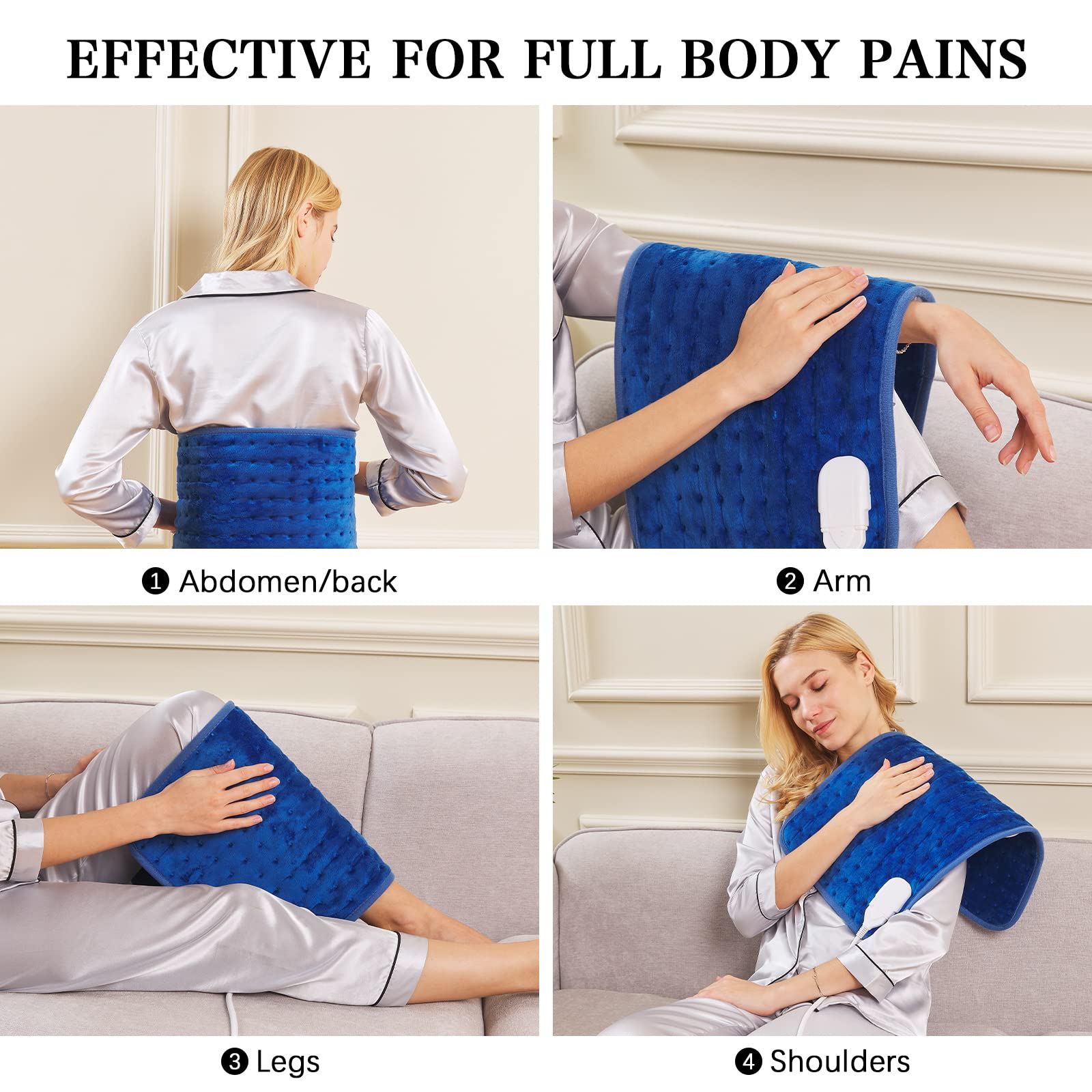 Heating Pad for Back Pain Relief, 20" x 24'' Electric Fast Heating Pads for Cramps, Neck, Shoulders, and Back with 6 Heat Settings, 10H Auto-Off, Machine Washable, Navy